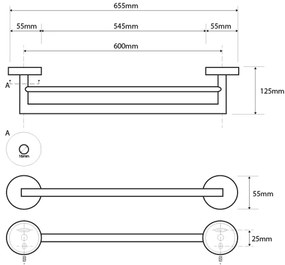 Sapho, X-STEEL držák na ručníky dvojitý 655mm, broušená nerez, XS403