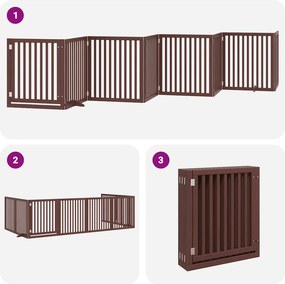 Zábrana pro psy s dvířky skládací 8 panelů hnědá 640 cm topol 3155694
