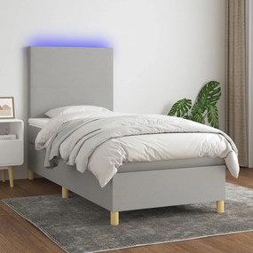 Box spring postel s matrací a LED světle šedá 90x190 cm textil