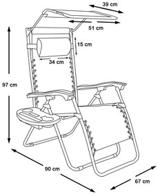 Nulová gravitační zahradní židle se stříškou a držákem na sklenici, 2 ks ve více barvách-šedá