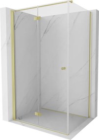 Mexen Mist-F T, 1-křídlý ​​skládací sprchový kout levý 120 x 90 cm, čiré sklo, zlatý matný profil, 8A6T-120-090-55-00-L