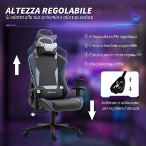 Ergonomická herní židle Vinsetto s opěrkami, opěrkou hlavy, nastavitelnou výškou a sklápěcí kancelářská herní židle v lněné tkanině s houpací funkcí …