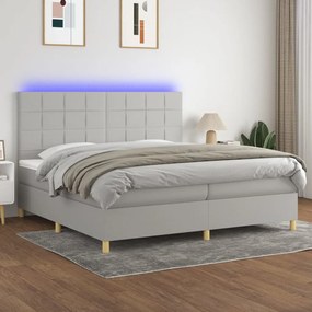 Box spring postel s matrací a LED světle šedá 200x200 cm textil