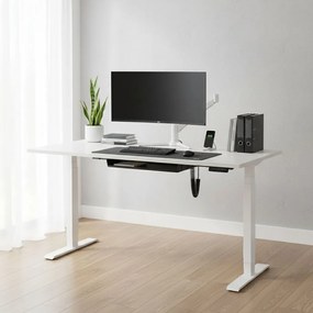 Výškově nastavitelný stůl OfficeTech B, 160 x 80 cm, bílá podnož, bílý jasan