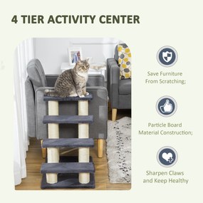 Schodiště pro psy a koťata PawHut, čtyřstupňové, měkký plyš, šedé, 60x40,5x59cm| Aosom
