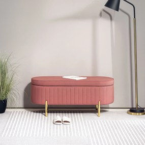 HOMCOM Potažená sametem lavice na konci postele se zlatými nohami, 108x44x43,5 cm, Růžová