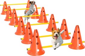 PawHut Agility Set pro psy - 6dílná sada agility vybavení se 12 kužely, 6 nastavitelnými překážkami, taškou na přenášení | Aosom