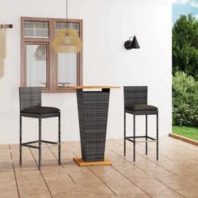 3dílný zahradní barový set s poduškami polyratan šedý 3064857