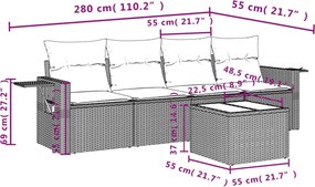 5dílná zahradní sedací souprava s poduškami černá polyratan 3252222