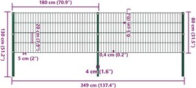 Plotový panel se sloupky železný 349 x 80 cm zelený 278605