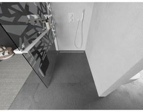Mexen Kioto+, sprchová zástěna Walk-In s poličkou a věšákem 100 x 200 cm, 8mm čiré sklo bílý vzor, ​​bílý profil, 800-100-121-20-85
