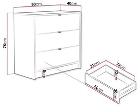 Komoda TIRENO 75x80 cm bílá