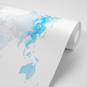 Samolepící tapeta akvarelová mapa světa ve světle modré barvě