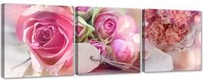 Gario Sada obrazů na plátně 3 růžové růže - 3 dílná Rozměry: 90 x 30 cm