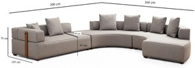 Designová rohová sedačka Galatea 360 cm šedá - pravá