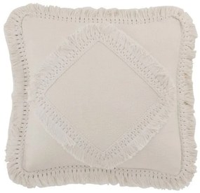 Smetanový bavlněný polštář Fransen s třásněmi - 45*45 cm
