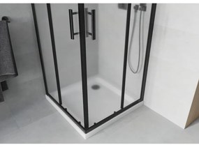 Mexen Rio čtvercový sprchový kout 90 x 90 cm, Vzor jinovatky, Černá + sprchová vanička Flat, Bílá - 860-090-090-70-30-4010B
