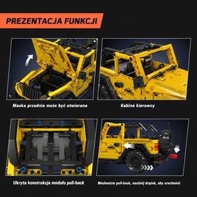 LEAN Toys Stavebnicové kostky – terénní auto Wrangler, žluté, 746 dílů