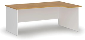 Rohový kancelářský psací stůl PRIMO WHITE, 180x120 cm, pravý, bílá/buk