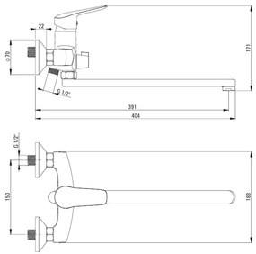 Deante Washbasin tap, zeď-mounted, s elongated spout - connection for hose and shower set