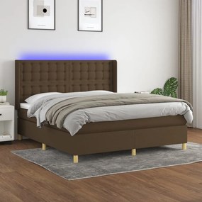Box spring postel s matrací a LED tmavě hnědá 160x200 cm textil 3139208