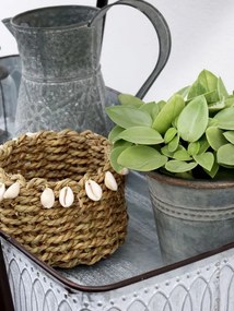 Košík z mořské trávy zdobený mušlemi Shells - Ø 9*13 cm