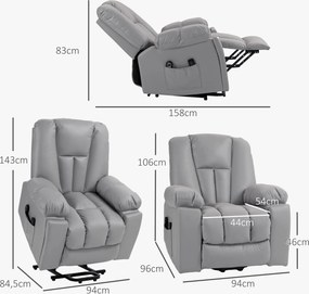 Elektrické TV křeslo HOMCOM, s 8 masážními body, s možností náklonu 135°, s pružinovým jádrem, dálkové ovládání, 94 cm x 96 cm x 106 cm, tmavě šedé| …