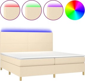 Box spring postel s matrací a LED krémová 200x200 cm textil 3135306