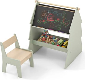 Costway Dětský stojan 2 v 1 s židlí ve tvaru stromu Oboustranná stojící deska