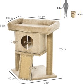 PawHut Škrabací sloup 57 cm Malý kočičí strom s kočičí jeskyní, odpočinkovou platformou, škrabacím panelem, hracím míčem, kočičí nábytek pro kočky do…