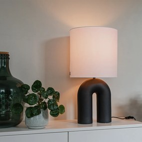 Designová stolní lampa černá s bílým lněným stínítkem - Lotti