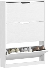 HOMCOM Skříň na boty se 3 dvířky, Botník, Skříň na obuv pro 9-12 párů bot 80 x 17 x 108 cm, Bílá | Aosom