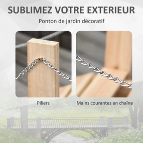 Dřevěný most do zahrady Outsunny - Most přes rybník - Dřevěný most - Zahradní dekorace Rozměry 100D x 32Š x 48V cm - Jedlové dřevo | Aosom