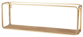 Nástěnná kovová zlatá polička se dřevem Kold  - 61*21*14 cm