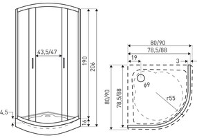 Novoterm Čtvrtkruhový sprchový kout NV-Madera 80x80 chrom/potisk - bez vaničky