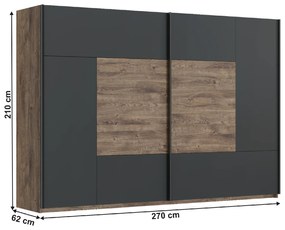 Kondela Ložnicový komplet (postel 160x200 cm, 2x noční stolek, skříň), dub ribeck/tmavý grafit, ARMENY