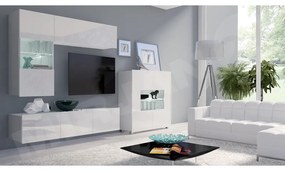 Obývací stěna Bralani III, Barva: bílá / bílá lesk, Osvětlení: osvětlení LED - bílé