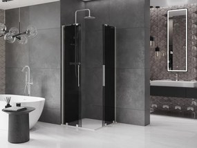 Mexen Velar L Duo, sprchový kout s posuvnými dveřmi 100 x 100 cm, 8mm šedé sklo, broušená ocel, 871-100-100-02-43-97