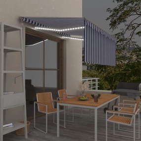 Automatická markýza roleta LED senzor větru 3,5x2,5 m modrobílá 3069411