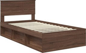 Rám postele s čelo Hnědý dub 100 x 200 cm Masivní borové dřevo 3410642