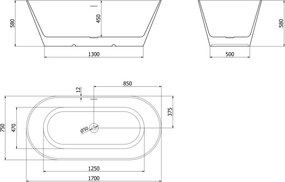 Mexen Luna, Slim volně stojící vana 170 x 75 cm, bílá, chromový přepad, 52041707500-01