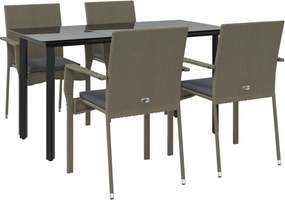 5dílný zahradní jídelní set s poduškami černý a šedý polyratan 3185139