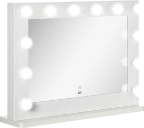 HOMCOM Hollywoodské zrcadlo s osvětlením, kosmetické zrcadlo s dotykovým spínačem, kosmetické zrcadlo s 12 stmívatelnými LED světly, 80 x 60 cm, kosm…