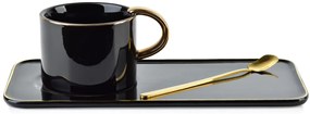 Affekdesign Hrnek CYNTHIA s podšálkem a lžičkou 200ml černo-zlatý
