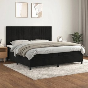 Box Spring Postel S Matrací Černá Samet Černá Svislé pruhy 200 x 200 cm