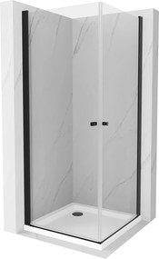 Mexen Pretoria Duo, sprchový kout se 2-křídlými dveřmi 80 (dveře) x 80 (dveře) cm, 6mm čiré sklo, černý profil + sprchová vanička, 852-080-080-70-02-4010B