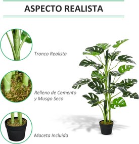 Umělá rostlina Outsunny 100 cm Umělý Monstera s 21 listy a květináčem do domácnosti nebo kanceláře Zelená