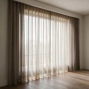 Záclona/Závěs  béžovo-hnědá Linen Mist s efektem lnu a olůvkem Ervi 4451
