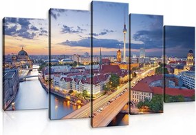 Obraz 100x60 Město večer soumrak řeka most světla panorama Berlín