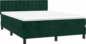 Box spring postel s matrací a LED tmavě zelená 140x190 cm samet 3134642